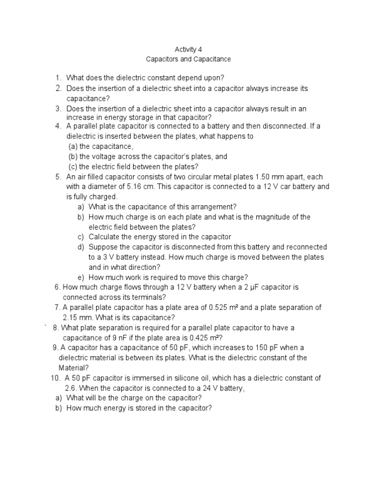 Activity 4 Capacitor and Capacitance | PDF | Science & Mathematics