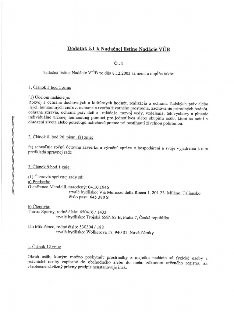 VUB - Dodatok-1 + SPURNY RODNE CISLO | PDF