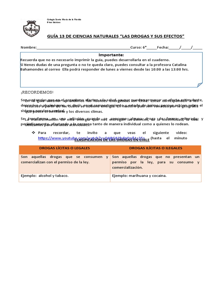 6°-básico-Ciencias-Naturales-Guía DROGAS | PDF | Drogas | La ...