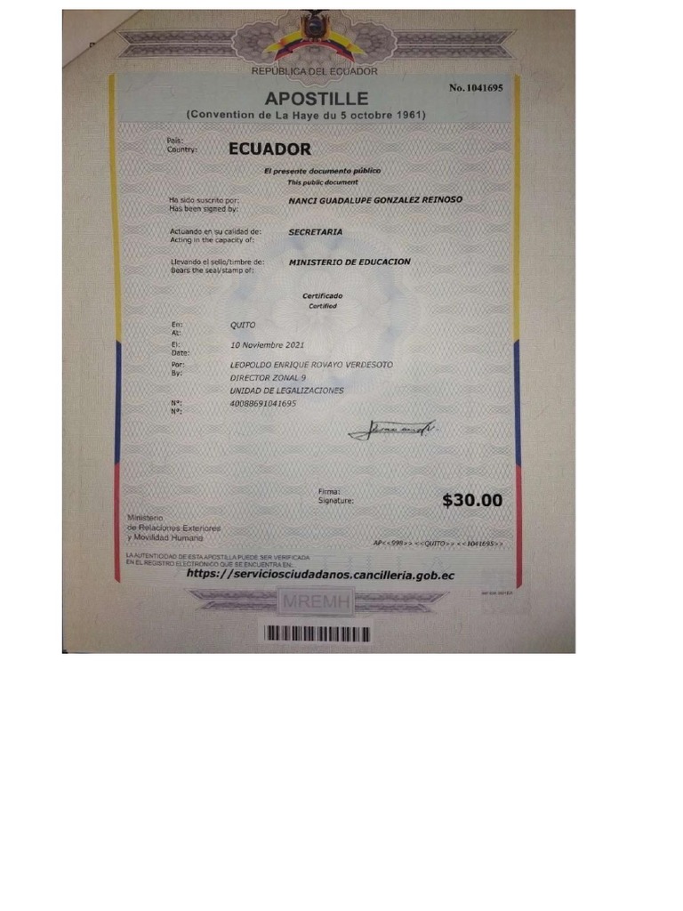 Apostilla y Convalidación de Título | PDF