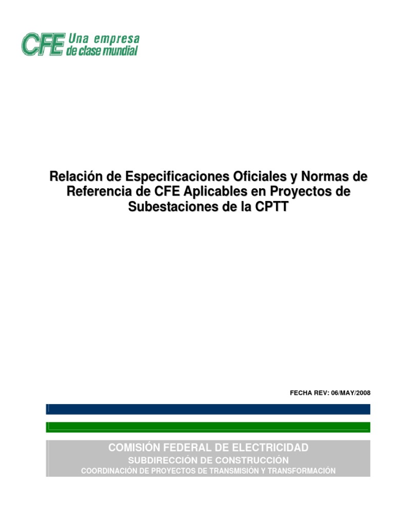 Especificaciones Oficiales y Normas de Referencia de Cfe Aplicables ...