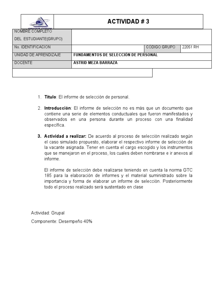 Actividad # 3 El Informe de Selección. | PDF