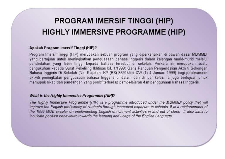 Program Imersif Tinggi (Hip) Highly Immersive Programme (Hip) | PDF