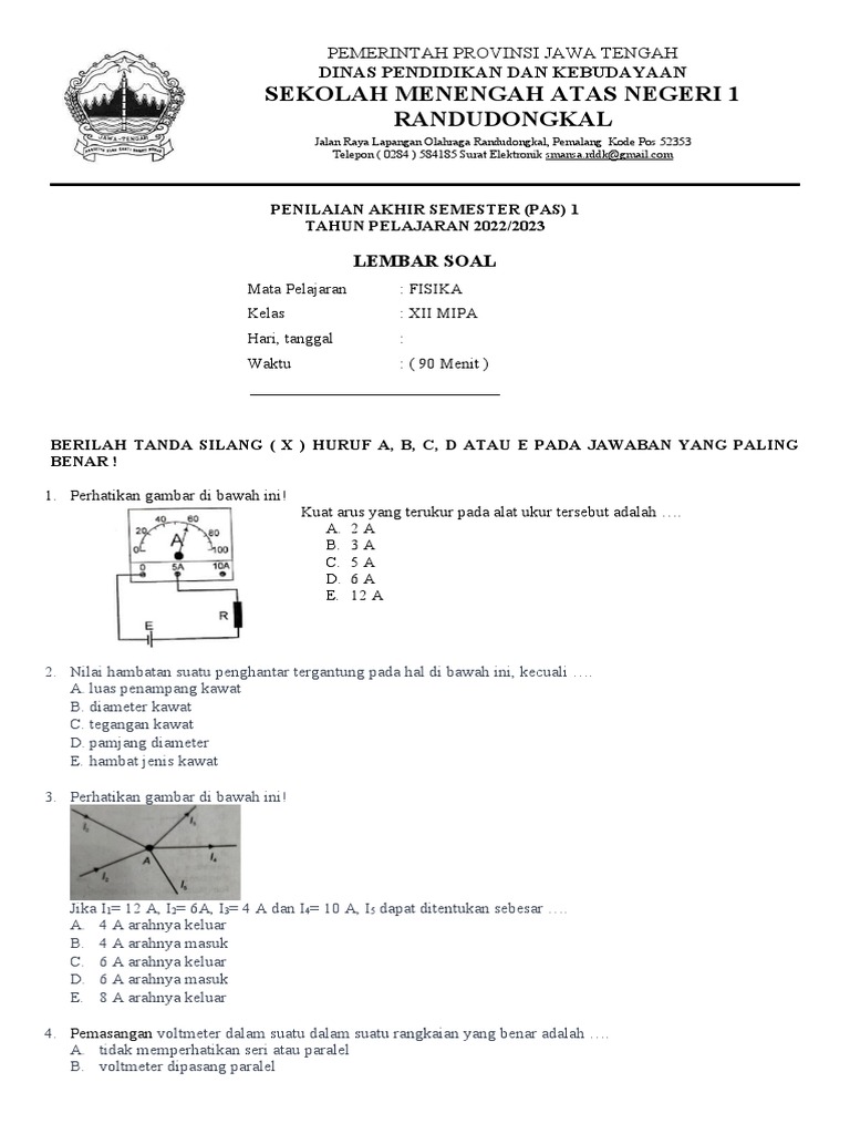 Fisika Soal Pas 1 - Xii | PDF