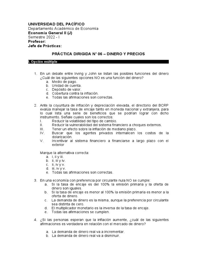 Eco 2 PD6 2022-1-2 | PDF | Dinero | Oferta de dinero