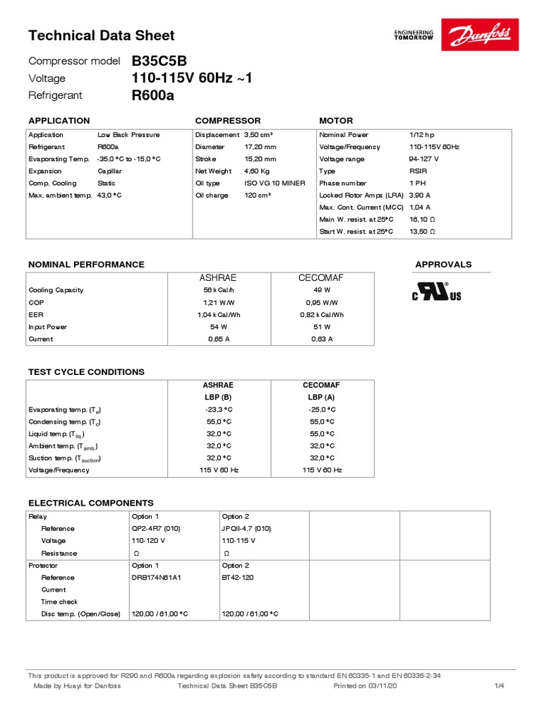 Danfoss B35C5B R600a 115 60 | PDF | Equipment | Nature