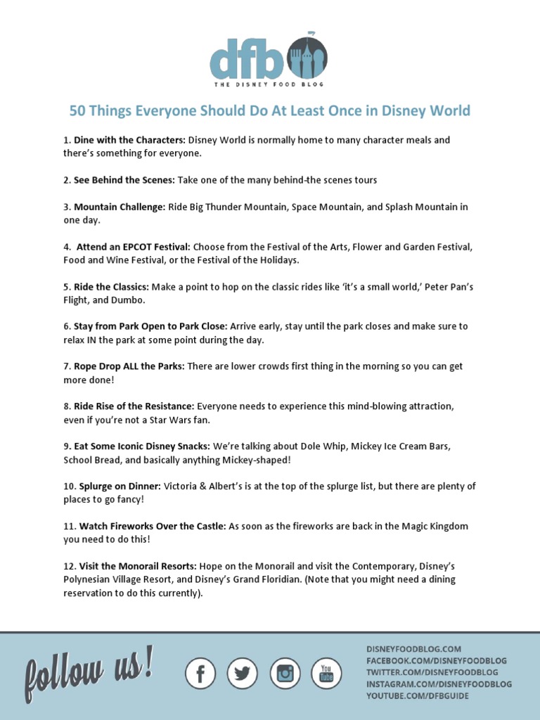 50 Things Everyone Should Do at Least Once in Disney World! | PDF | The ...