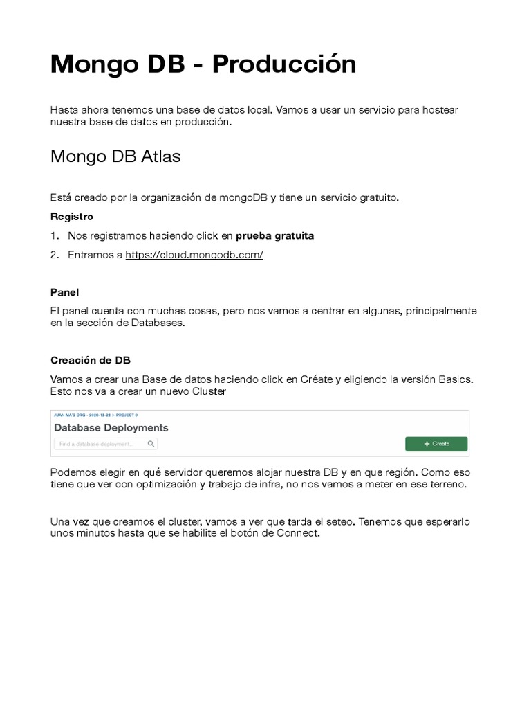 Configuración de MongoDB Atlas para hospedar una base de datos en la ... Configuración de MongoDB Atlas para hospedar una base de datos en la ...