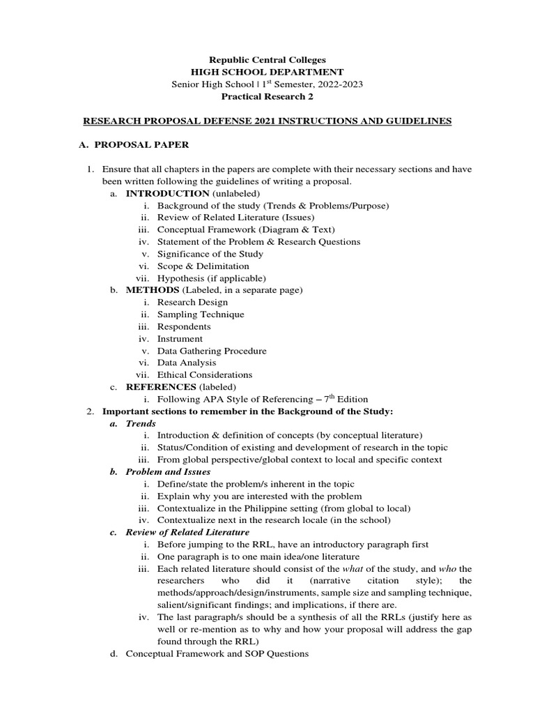 Research Proposal Defense 2022 Instruction and Guidelines Sheet | PDF ...