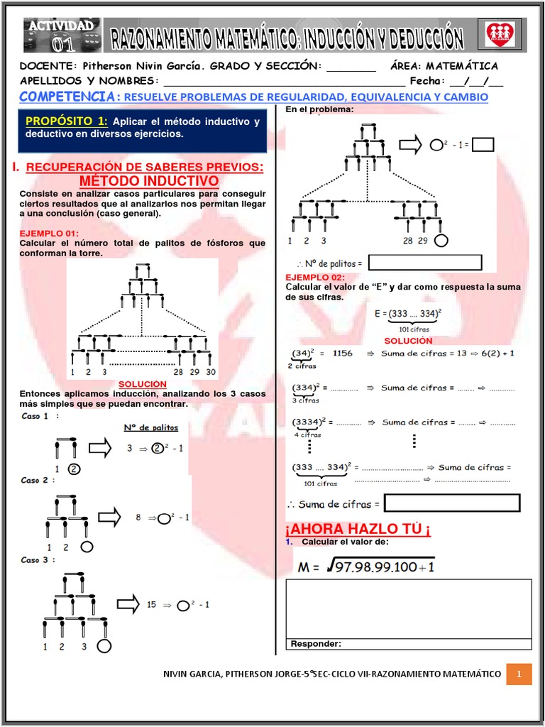 5°-RM - Ficha 1-Inducción y Deducción | PDF | Razonamiento inductivo | Lógica