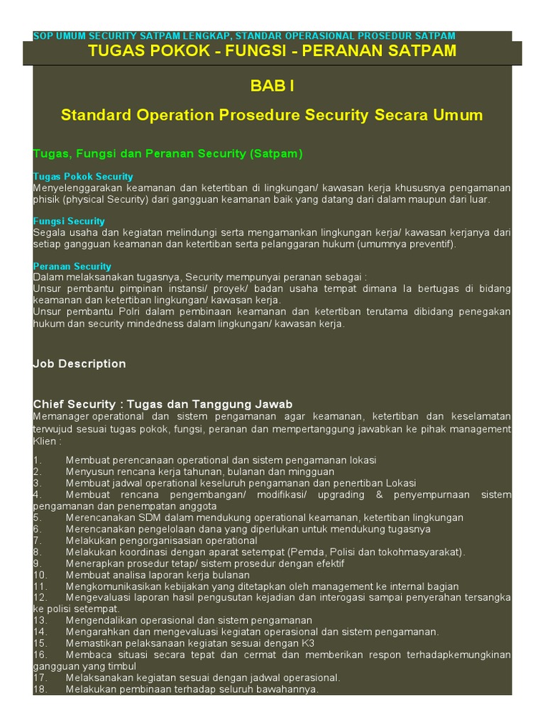 Sop Umum Security Satpam Lengkap | PDF