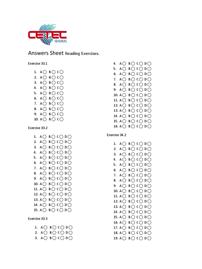 Answers Sheets Reading | PDF