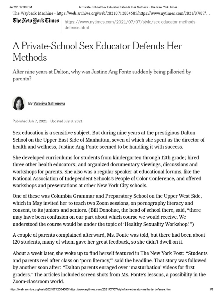 A Private School Sex Educator Defends Her Methods The New York Times Pdf Sex Education