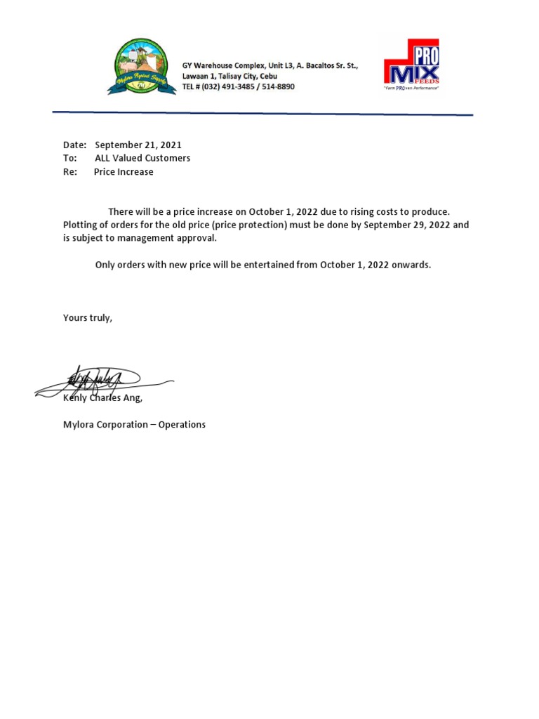 Oct 1 Price Increase Memo | PDF