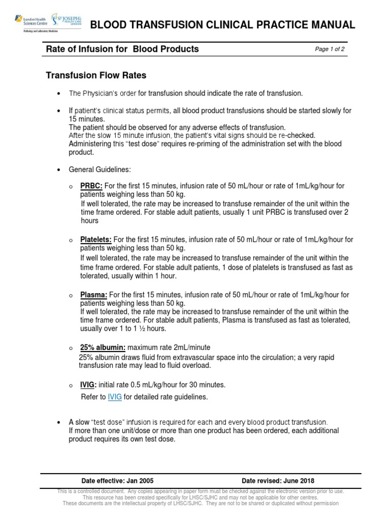 D 8 Rate of Infusion For Blood Products V3 | PDF | Blood Transfusion ...