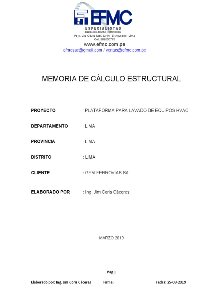 Memoria de Cálculo Estructural | Descargar gratis PDF | Sectores Economicos | Ingeniería mecánica