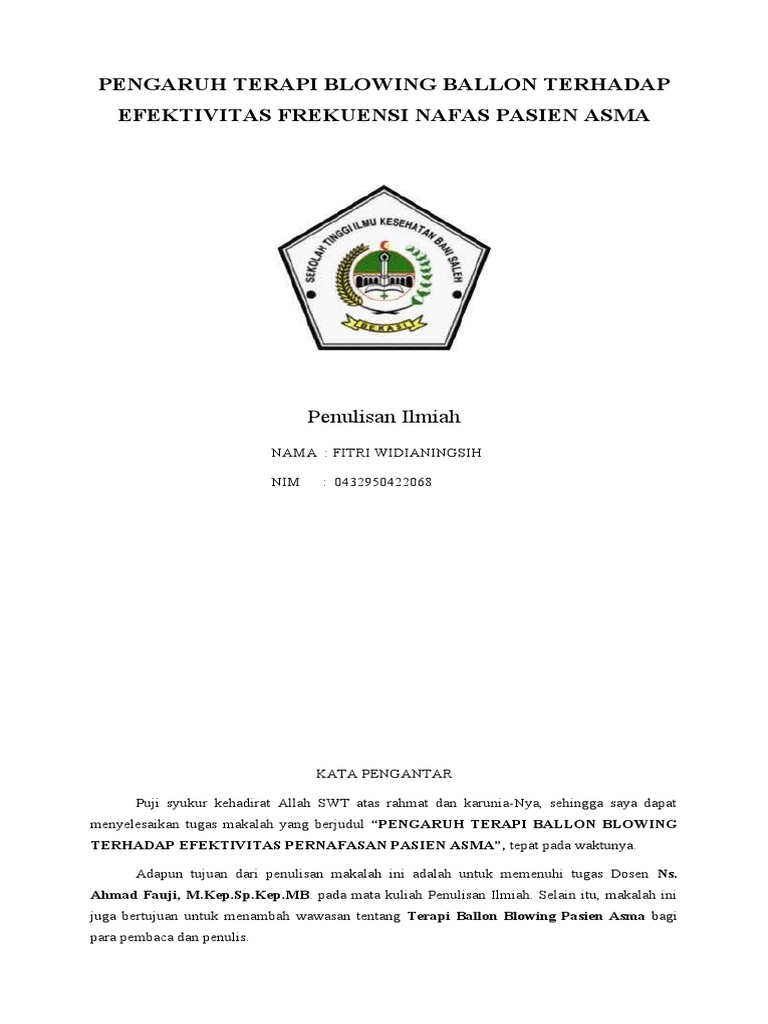 Pengaruh Terapi Blowing Ballon Terhadap Efektivitas Pernafasan Pasien Asma | PDF