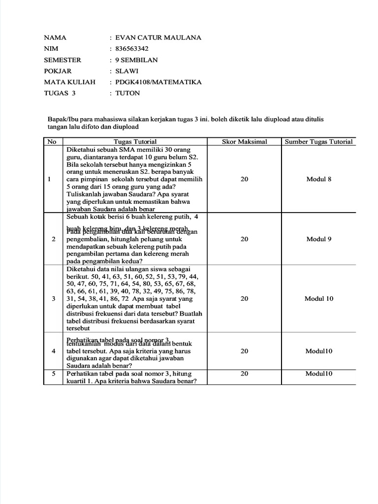 PDF Tugas Tutorial 3 Matemtika Compress | PDF