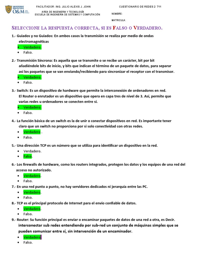 Cuestionario sobre conceptos básicos de redes | PDF | Red de computadoras | Protocolos de internet