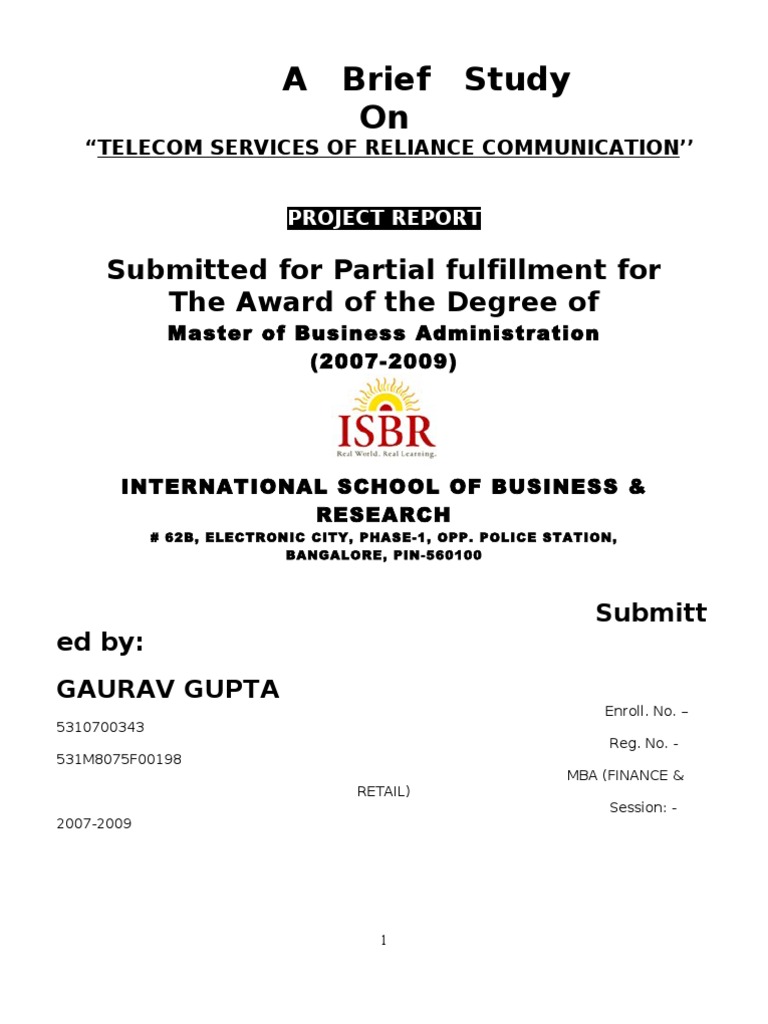 Project of Reliance Communication 1 | PDF | Business
