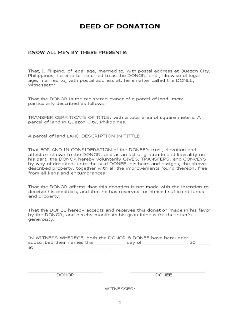 Deed of Donation for Property Transfer | PDF