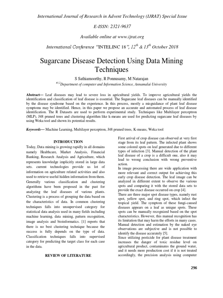 Sugarcane Disease Detection Using Data Mining Techniques | PDF | Statistics | Applied Mathematics
