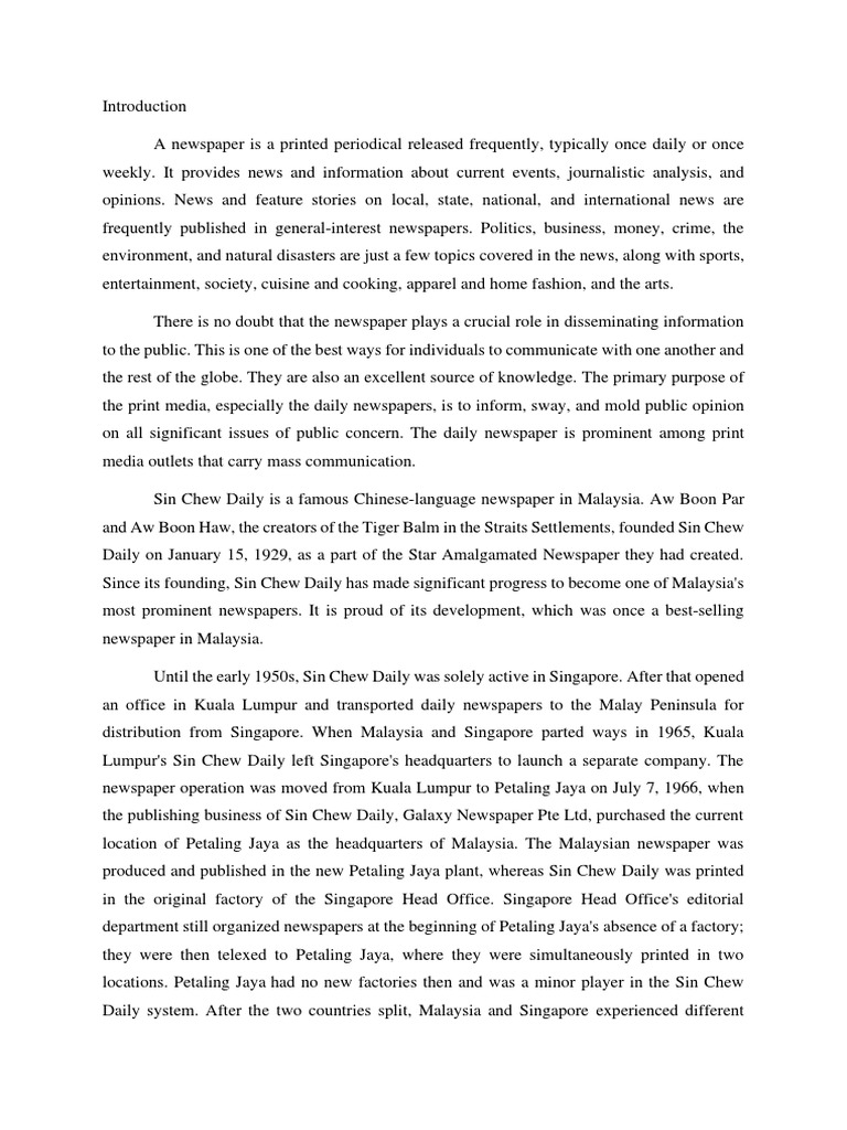 Sin Chew Newspaper Introduction | PDF | Malaysia | Newspapers