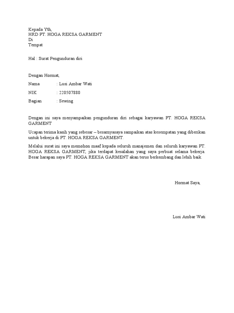 Surat Pengunduran Diri PT | PDF