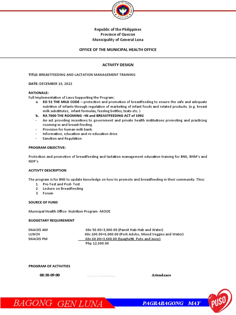 Activity Design | PDF | Breastfeeding | Health Sciences