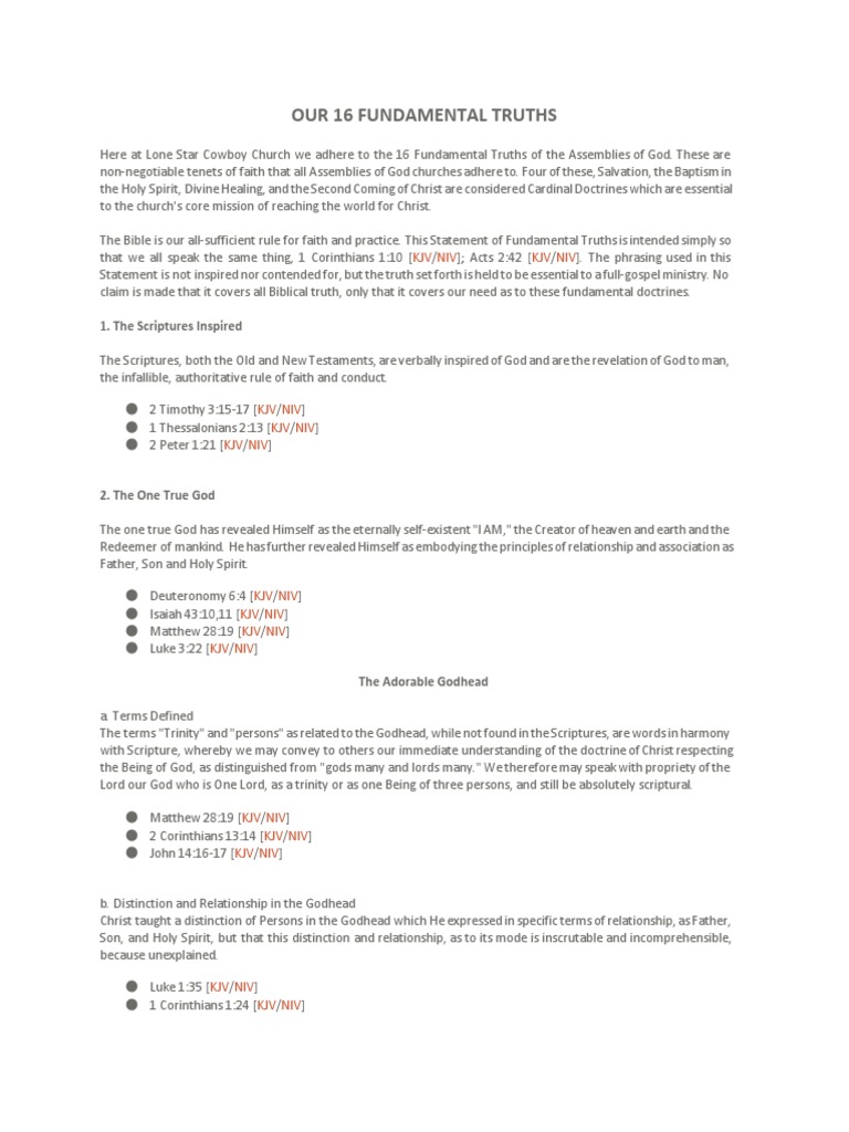 Our 16 Fundamental Truths | PDF | God The Father | Baptism