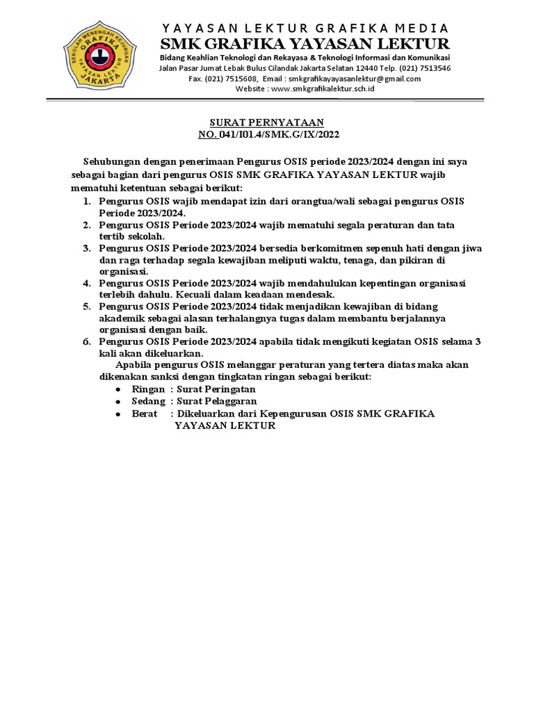 Surat Perjanjian Osis | PDF