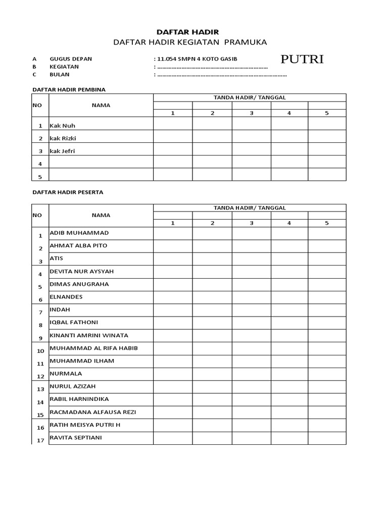 Buku Presensi Pramuka Pdf