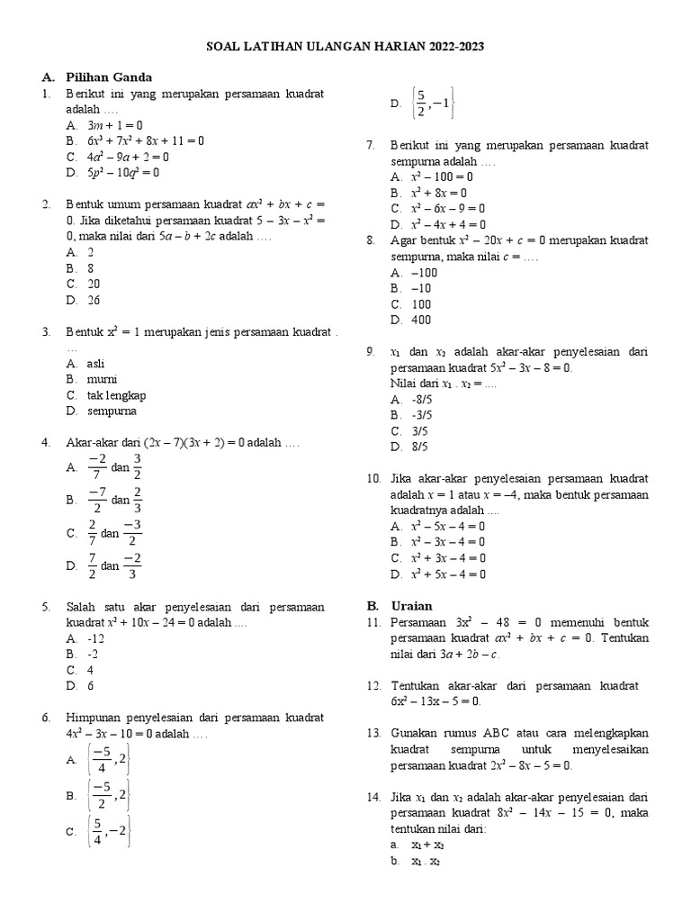 Latihan Soal Persiapan UH 2022-2023 | PDF | Metode & Bahan Ajar