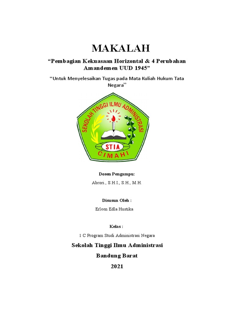 Makalah Pembagian Kekuasaan & Amandemen. Hukum Tata Negara. 2C | PDF