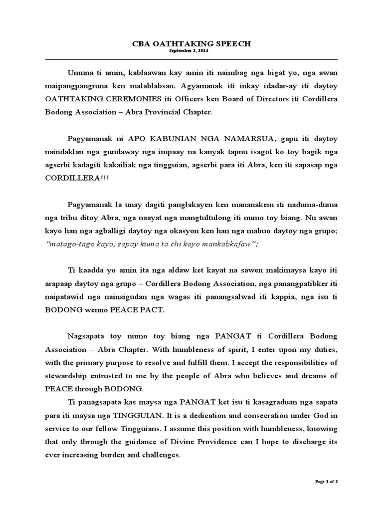 Speech CBA OATHTAKING Final Edit | PDF
