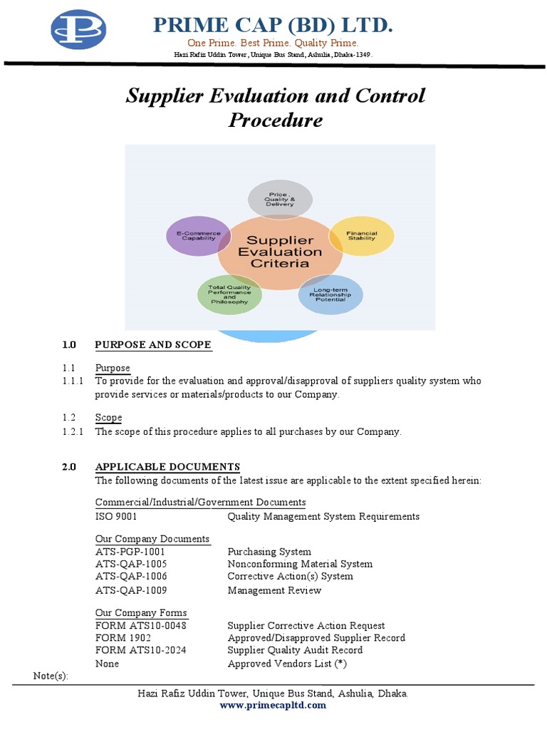 Supplier Evalution & Control Procedure | PDF | Business | Business Process