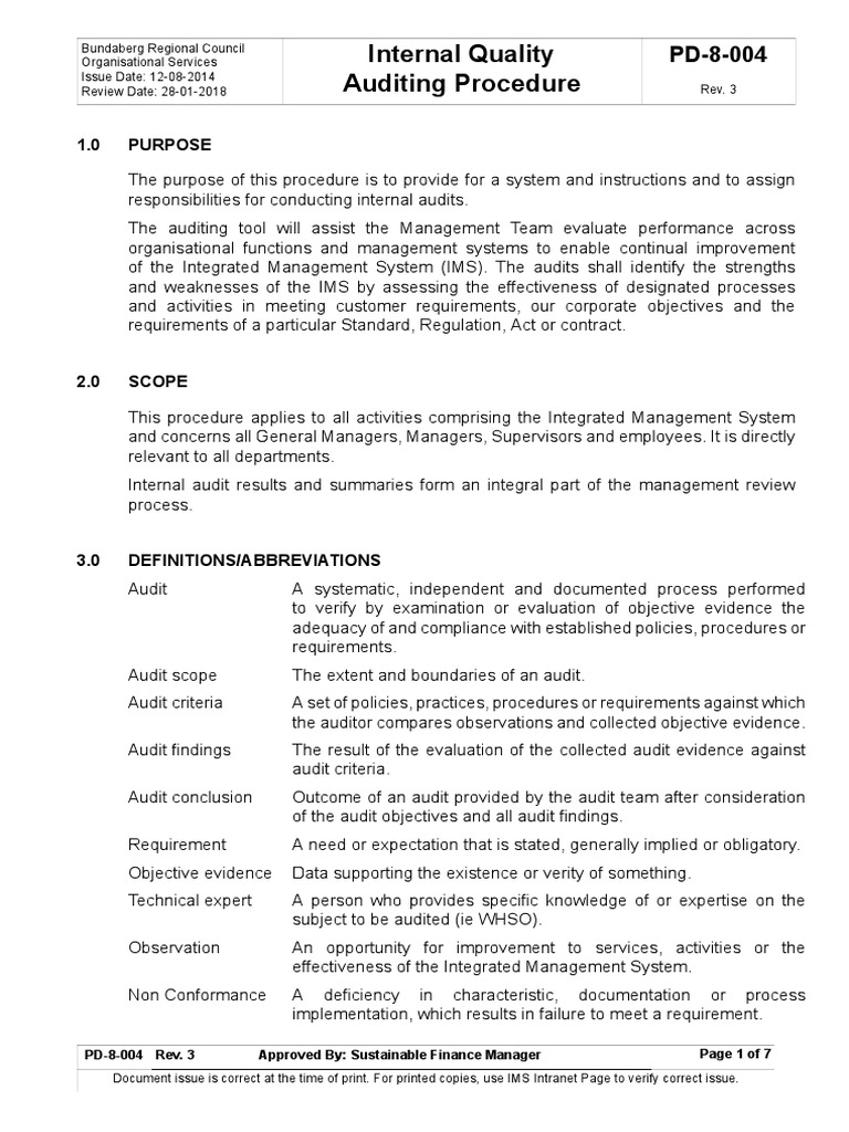 Internal Quality Auditing Procedure | PDF | Audit | Internal Audit