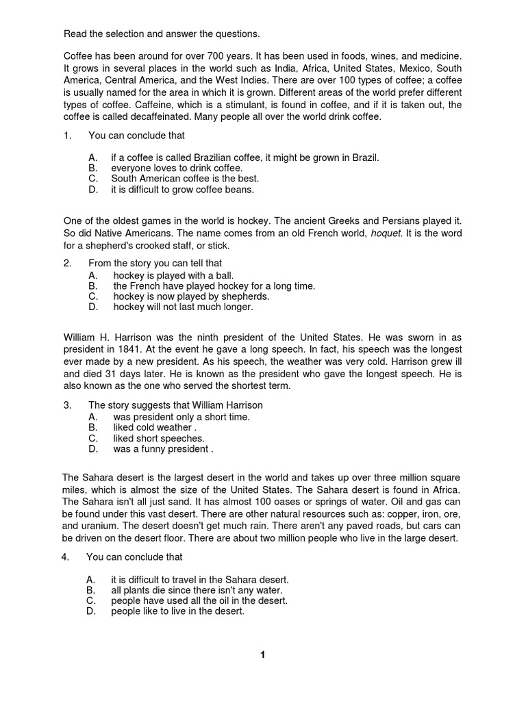 Worksheets Making Inferences | PDF | Coffee | Desert