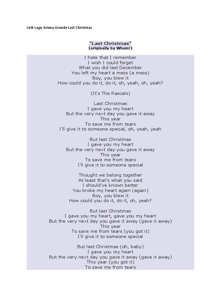 Lirik Lagu Ariana Grande Last Christmas | PDF