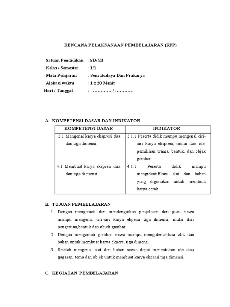 RPP 9 (Karya Ekspresi 3 Dimensi) | PDF | Karier & Perkembangan