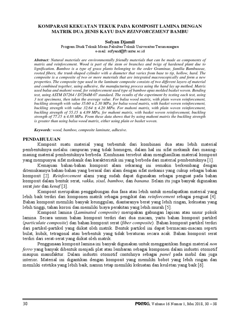 Kekuatan Tekuk Komposit Kayu dan Bambu | PDF | Teknologi & Rekayasa