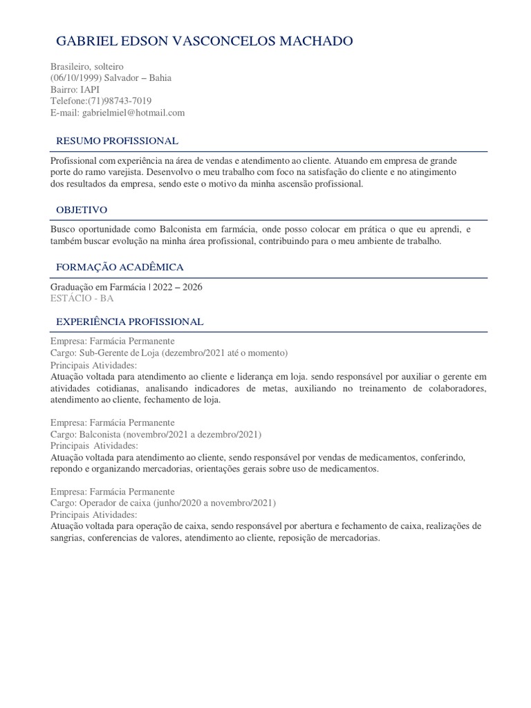 Curriculo - Gabriel | PDF