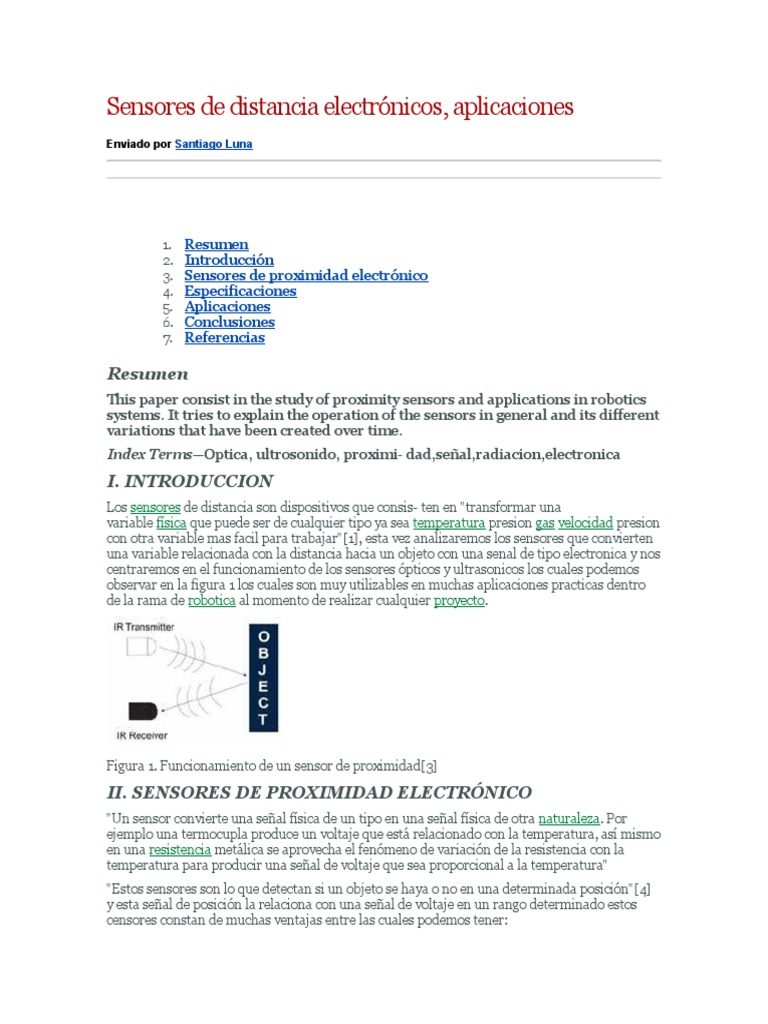 Sensores de Distancia Electrónicos | PDF | Infrarrojo | Ultrasonido