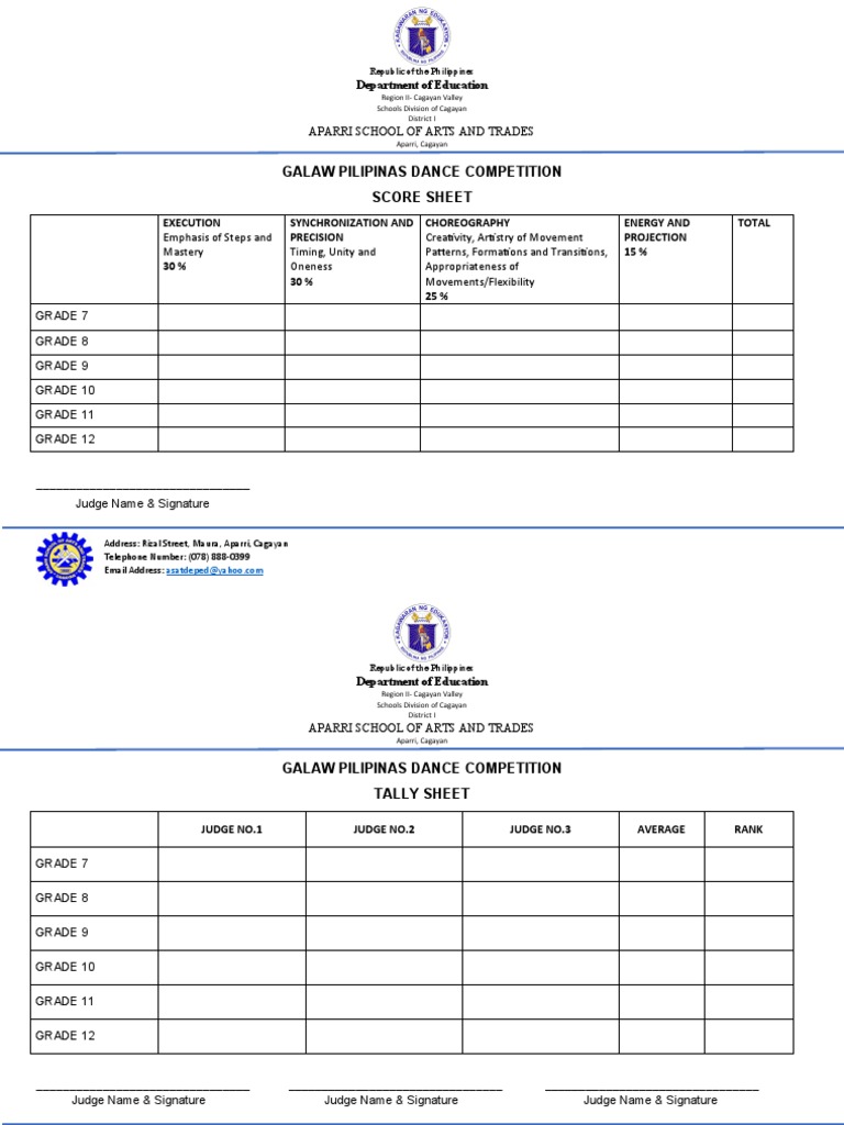 Galaw Pilipinas Dance Competition Score Sheet | PDF