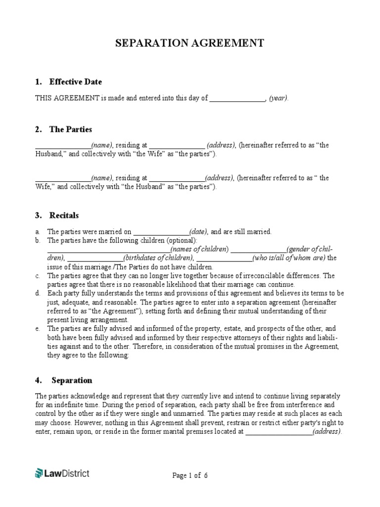 Separation Agreement Template PDF | PDF | Alimony | Child Support