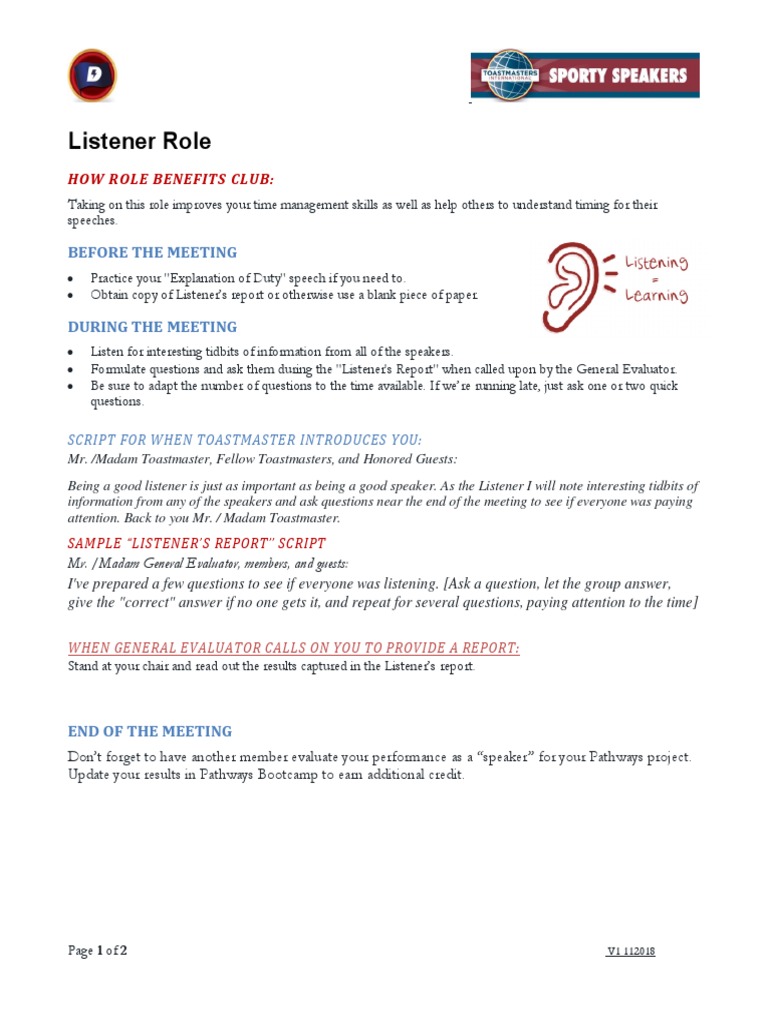 Sporty Speakers Listener Role Script Template 2018 | PDF | Cognition ...