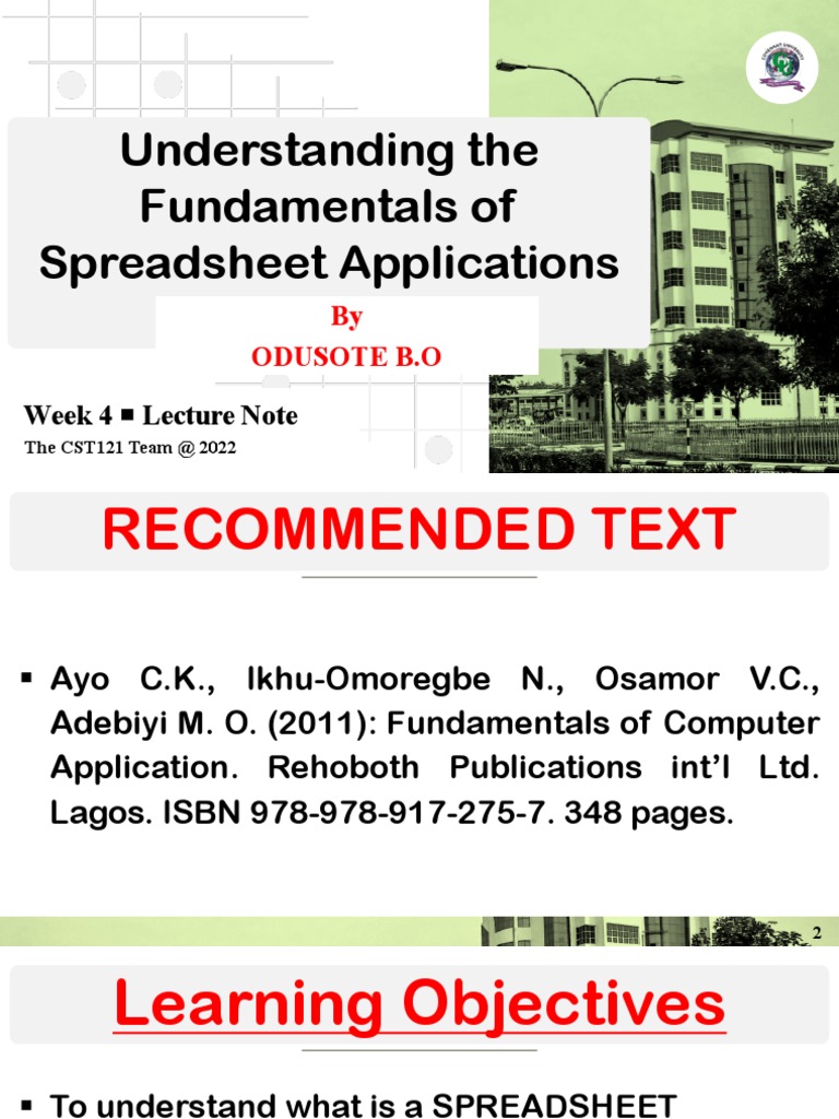 Spreadsheet Application Essentials | PDF | Spreadsheet | Formula