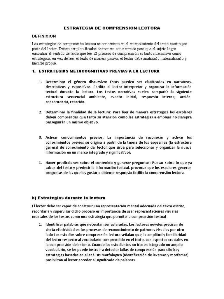 Estrategia de Comprension Lectora | PDF | Comprensión lectora ...