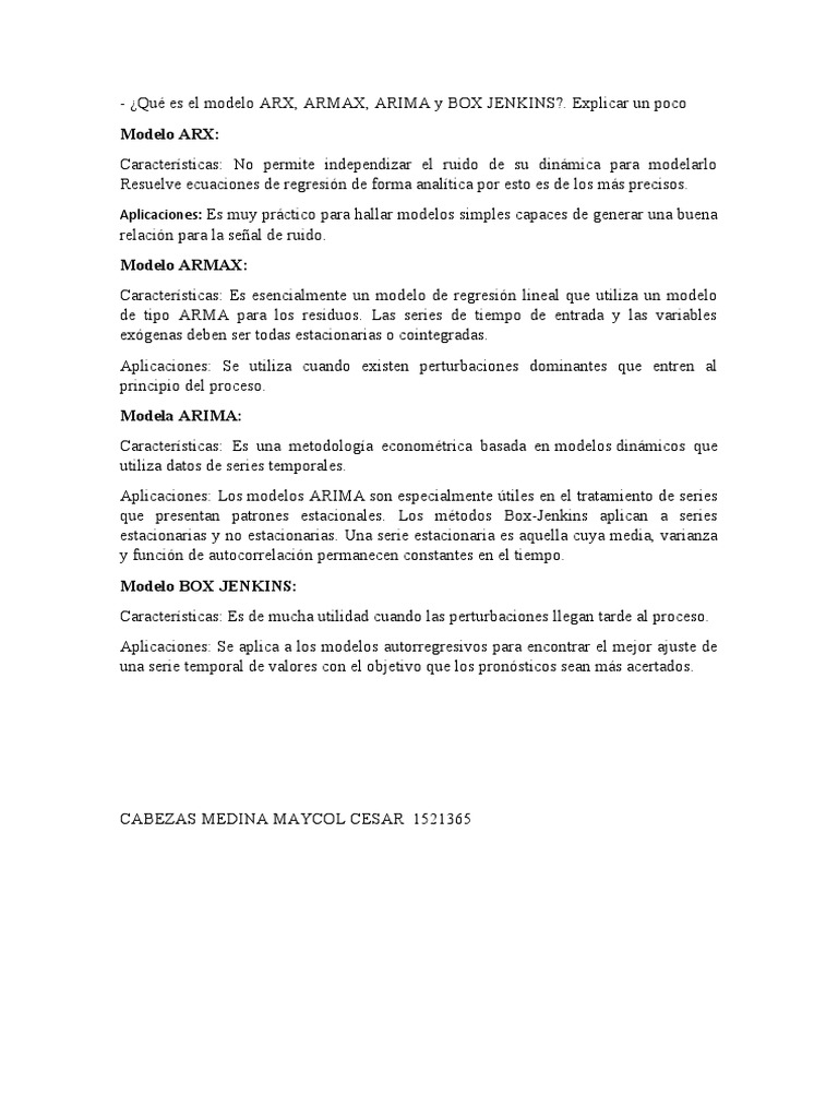 Qué Es El Modelo ARX, ARMAX, ARIMA y BOX JENKINS. | PDF