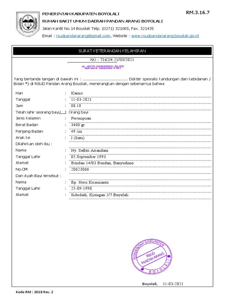Surat Keterangan Lahir | PDF